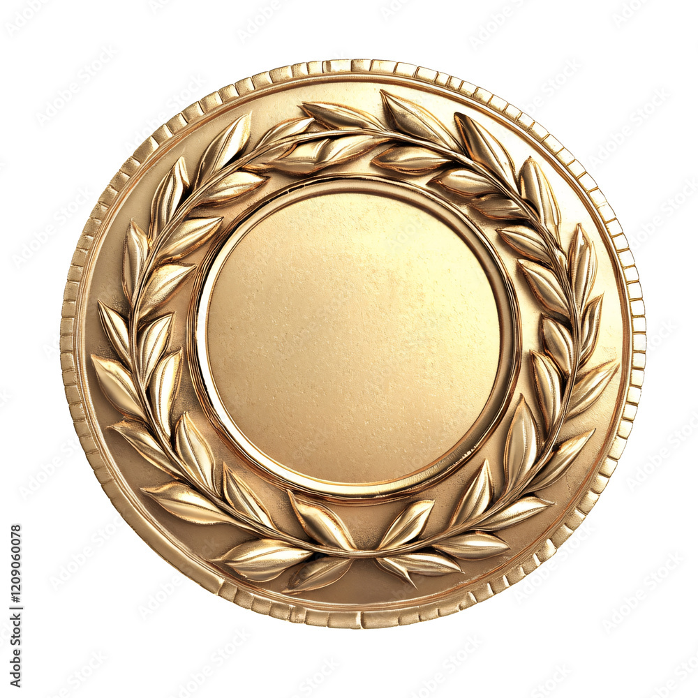 Foto de Stock Gold medal with laurel wreath. 3d realistic trophy badge ...
