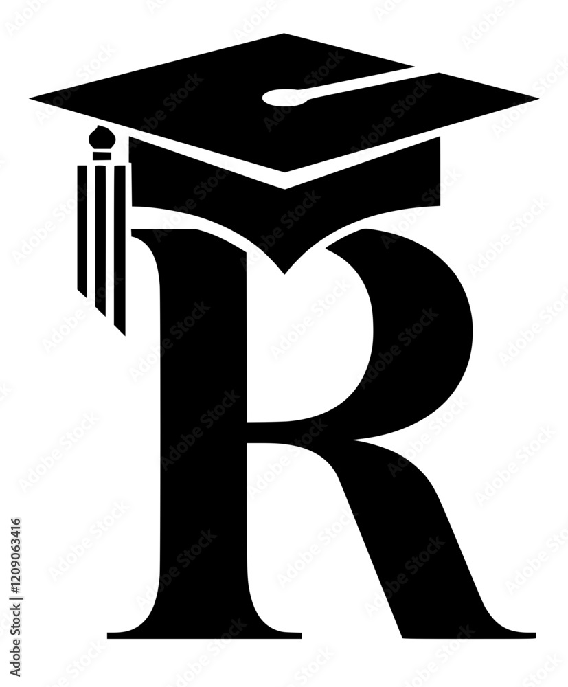 Image vectorielle Stock Graduation Cap on Letter R Symbol, Black and ...