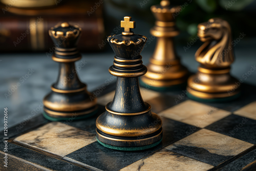 Elegant Chess Pieces on a Marble Board with Soft Lighting and Detailed ...