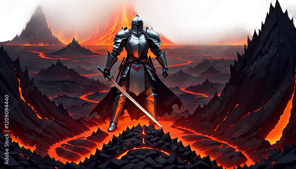 lava painting style demon facing illustration sword digital knight ll ...