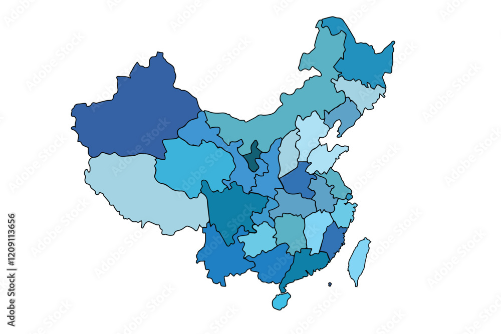 Map of China with regions vector illustration,China Political map and ...