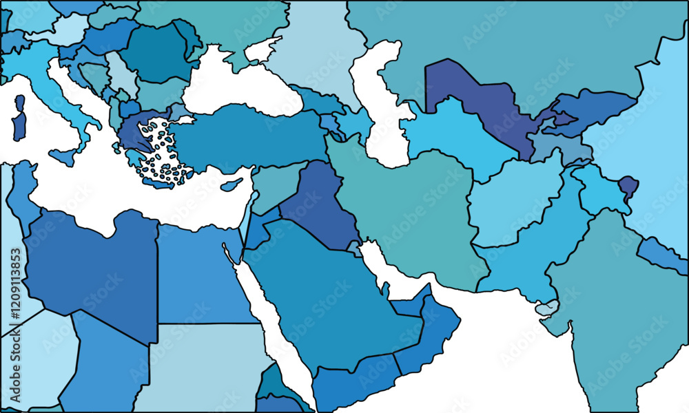 Middle East map with regions vector illustration,Middle East Political ...