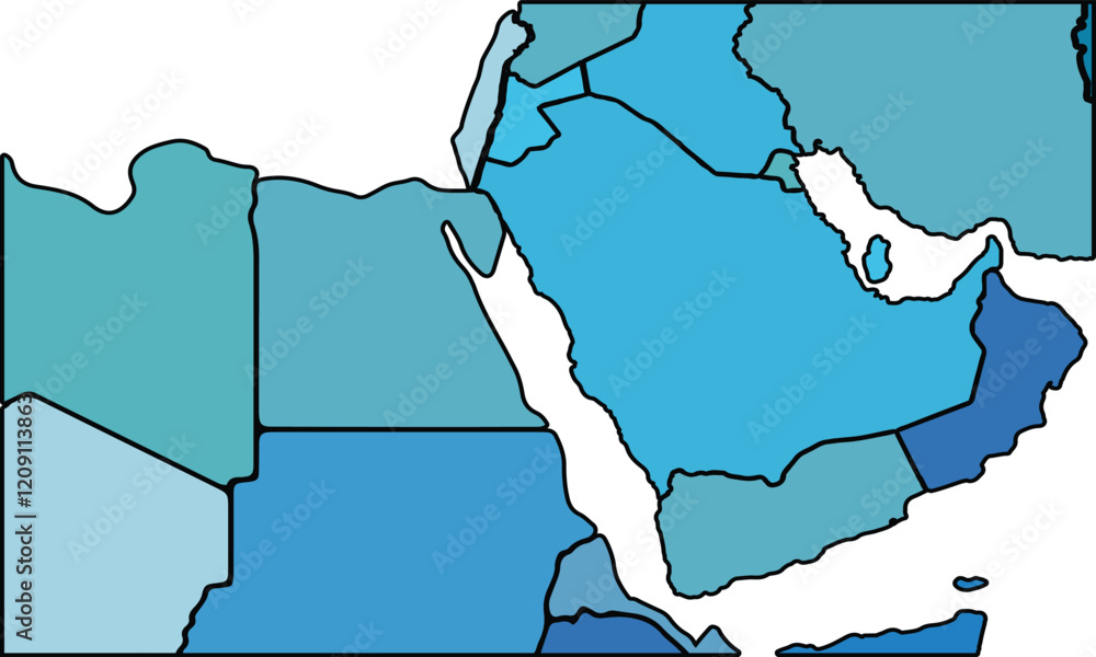 Middle East map with regions vector illustration,Middle East Political ...