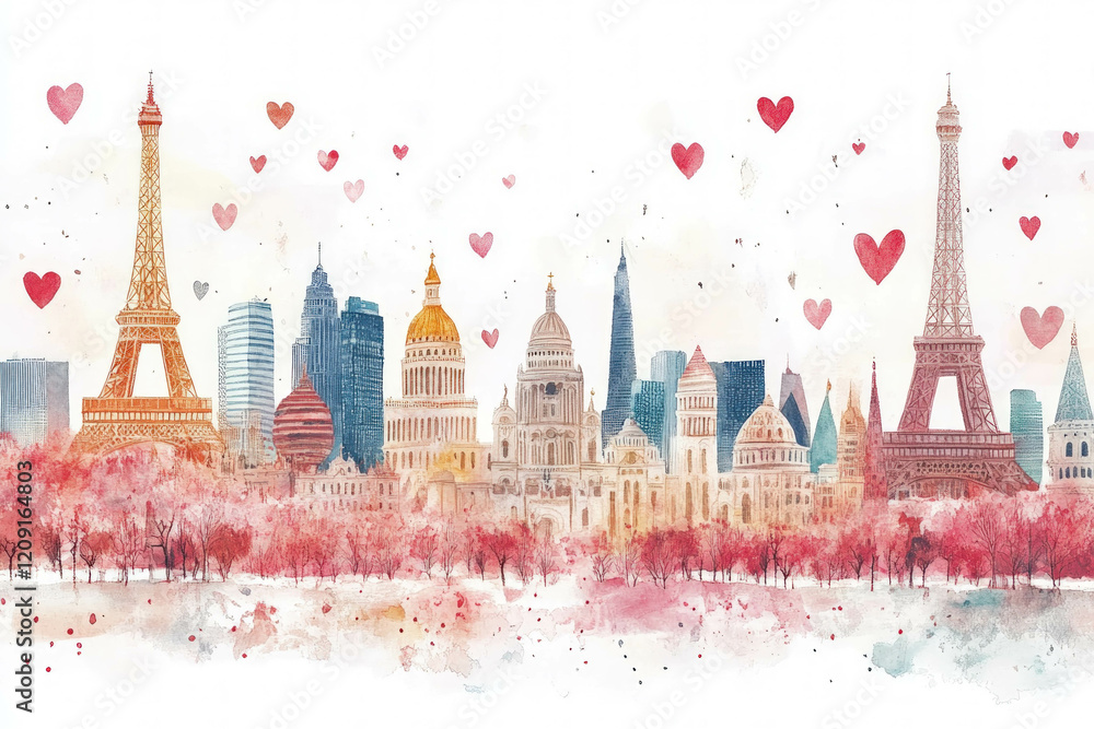 Illustrated Map Of A City Centered Around Romantic Landmarks For ...