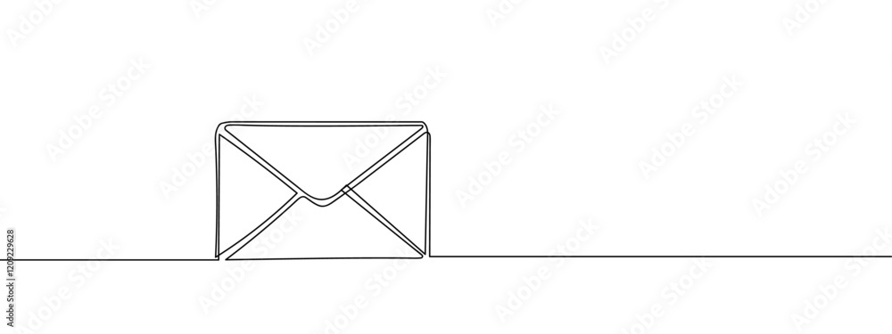 One continuous line, envelope line art vector illustration with ...