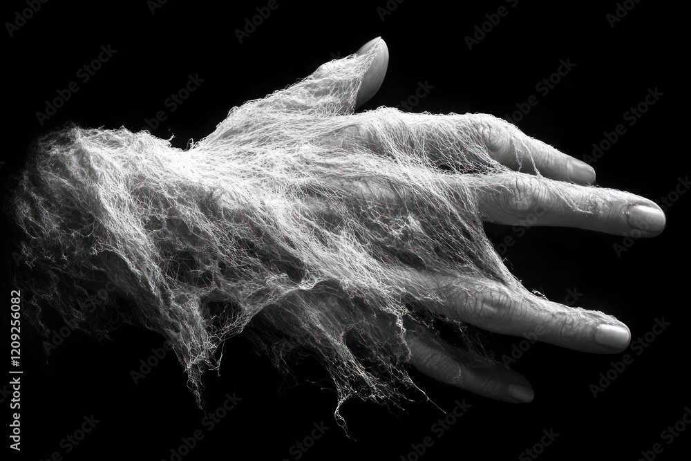 Surreal Black and White Hand Entangled in Threads Symbolizing Control ...