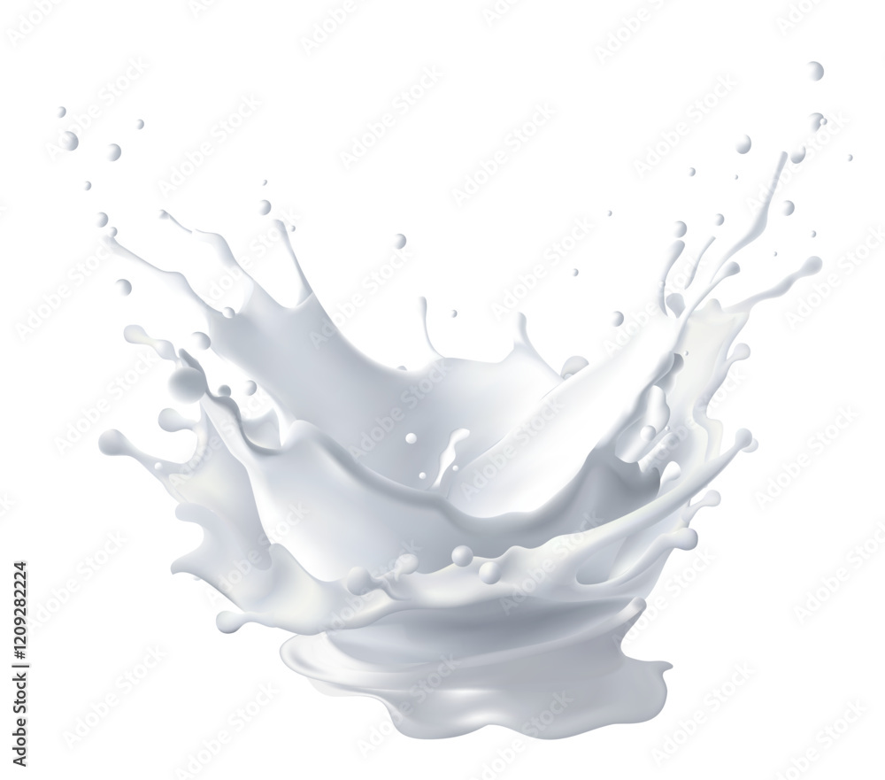 milky splash, vector realistic liquid white splash on isolated background, Milk jet Stock Vector ...