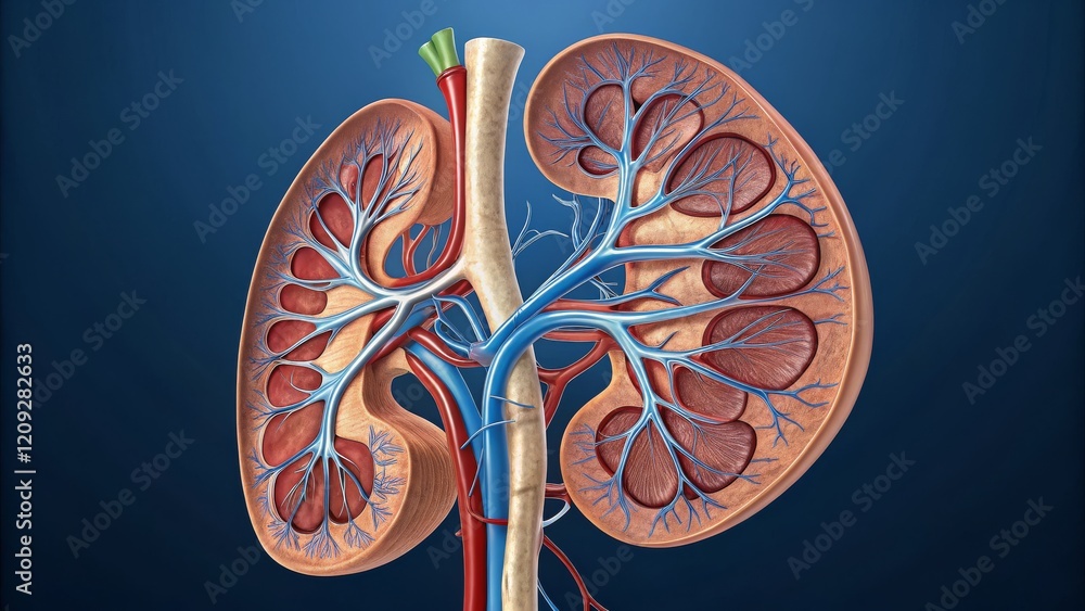 Human Kidney Anatomy 3D Render, Cross-Section, Vascular System ...