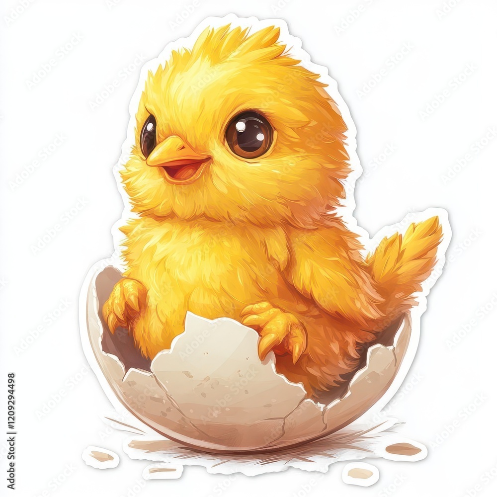 Cute cartoon baby chick hatching from an egg Stock Illustration | Adobe ...