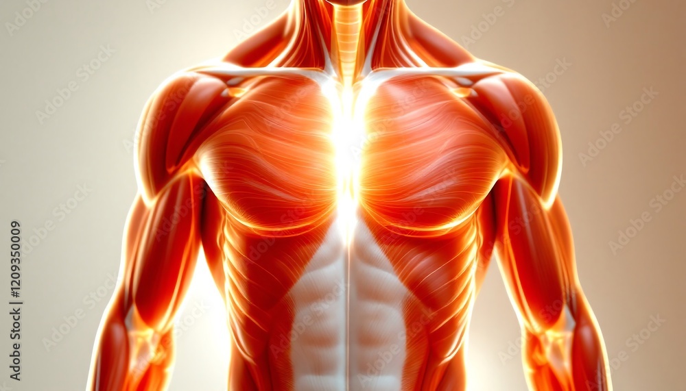 Human Muscular System Anatomy: Upper Body Chest and Arms - 3D Medical Illustration Stock Photo ...