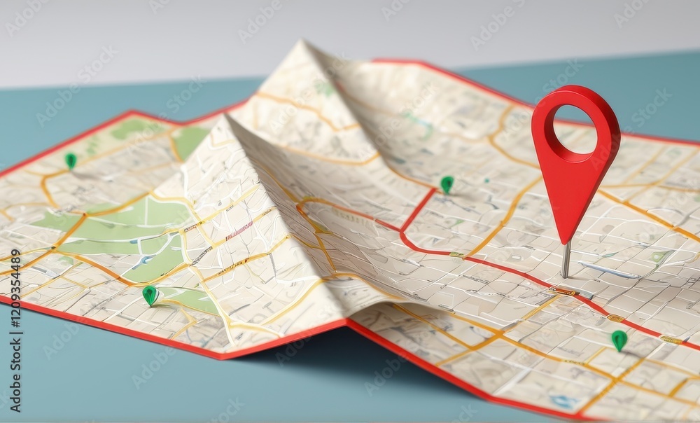 Red location pin on a map with multiple location markers...Concept ...