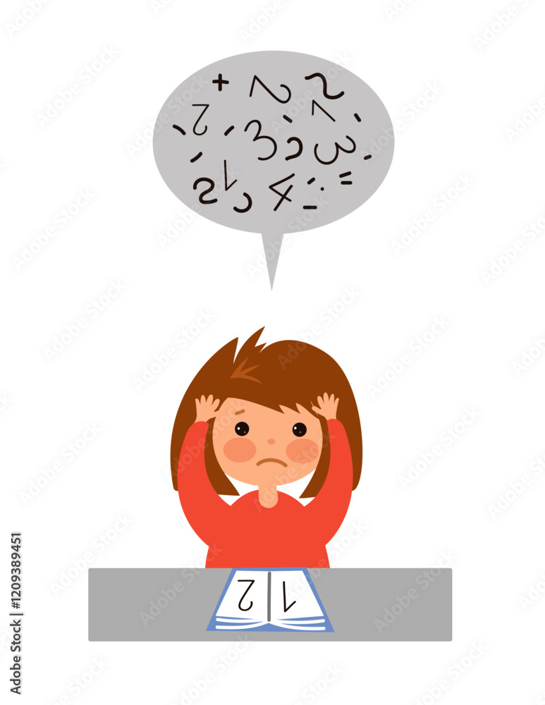 Child learns numbers. Dyscalculia and mental arithmetic concept ...