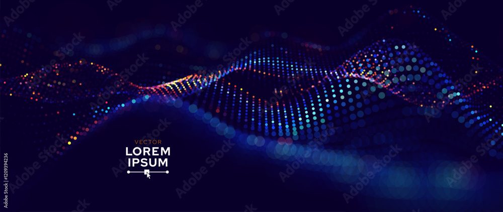 Cyber Big Data Flow Particles Bokeh. Digital Neural Network. Concept of ...