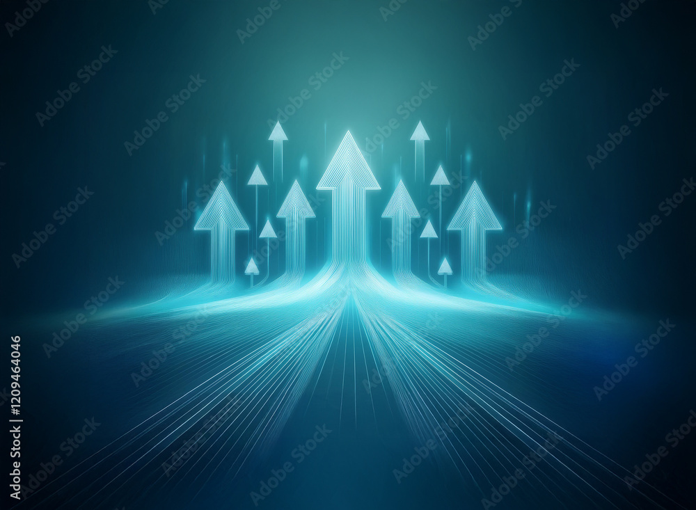 Glowing arrows ascend from a luminous path, symbolizing growth ...