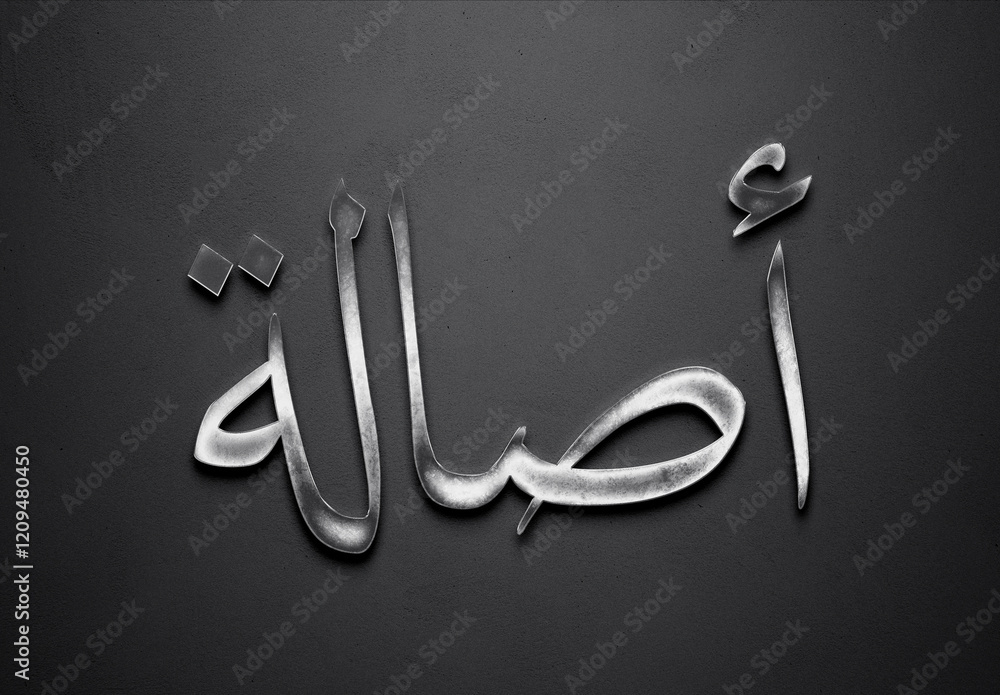 Chrome metal 3D Arabic name design of Asala on grey background in ...