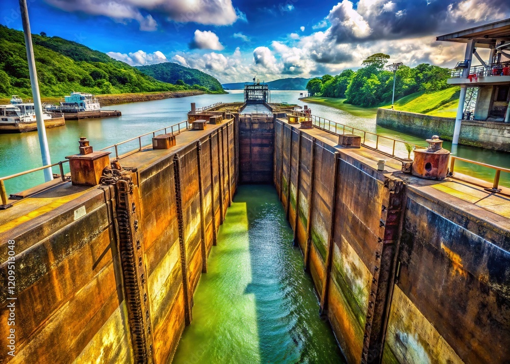 Panama Canal Locks: Macro View of Water Flow and Metal Texture Stock ...
