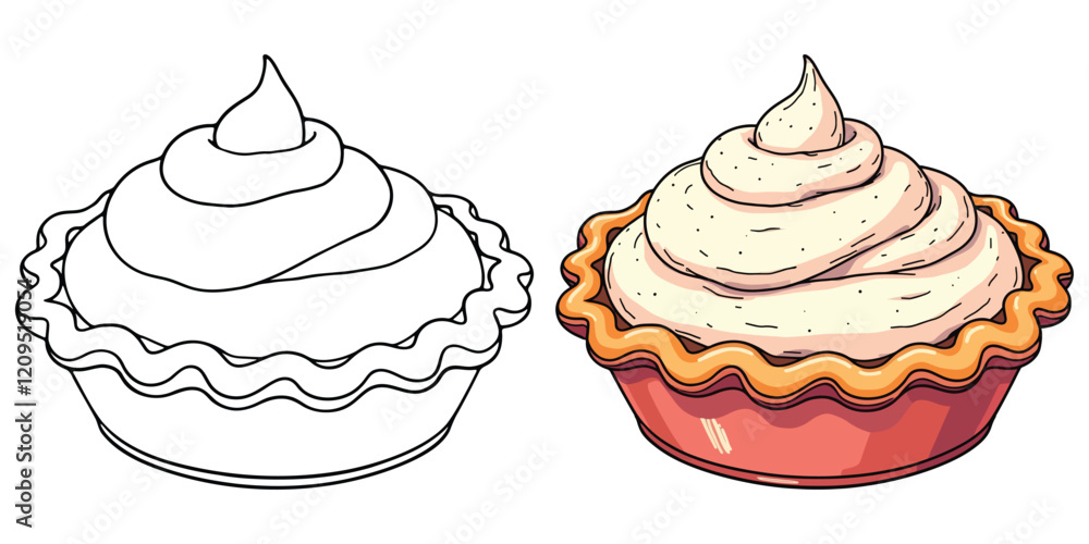 Apple Meringue Pie Line Art Vector Illustration Black and White with ...