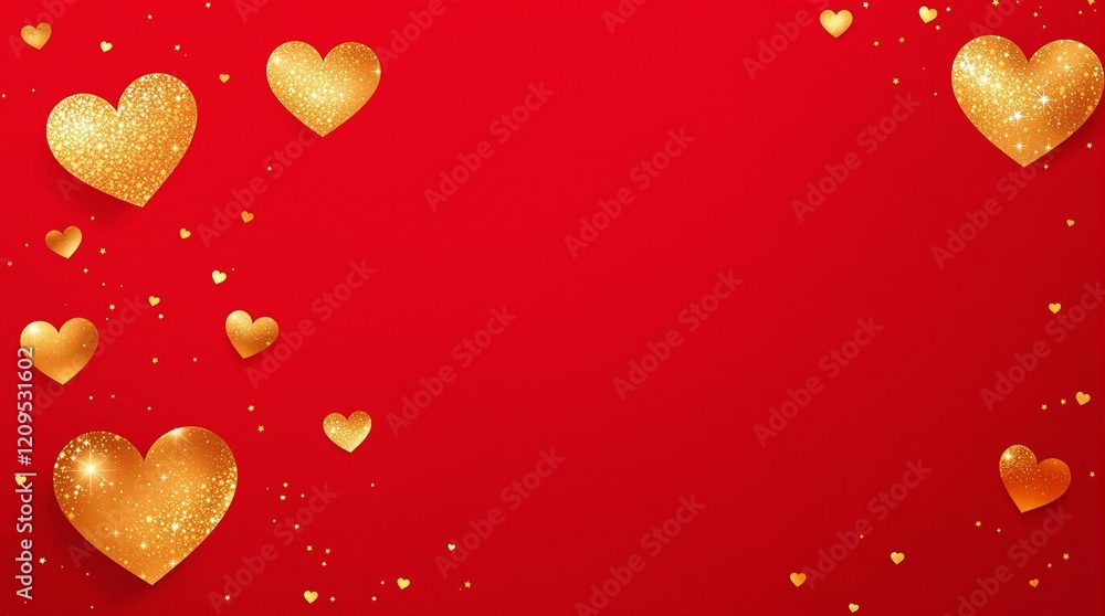 gold foil hearts with red gradient background for valentines day ...