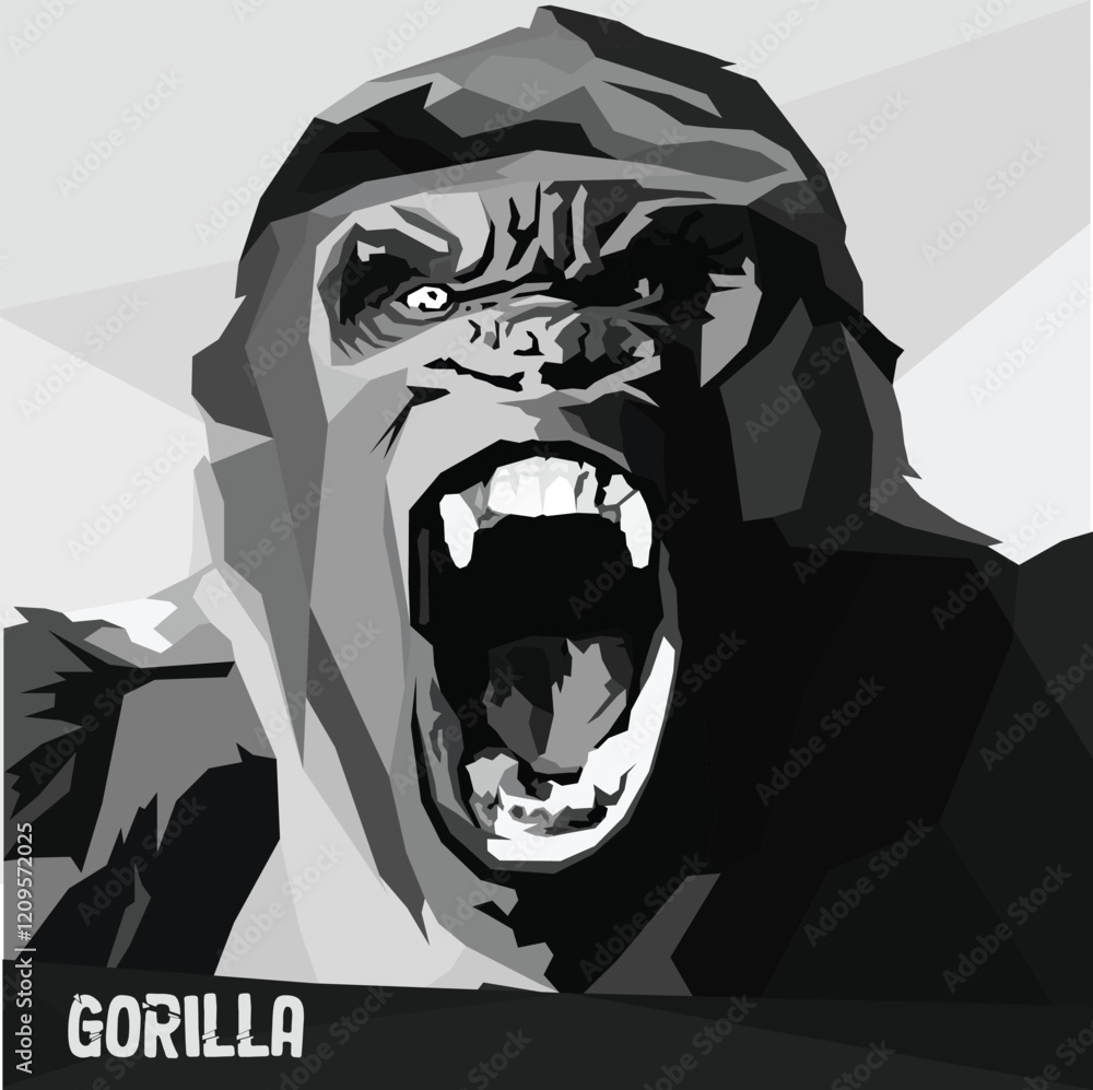 Gorilla art icon logo sign king Kong big ape mouth fang design template ...