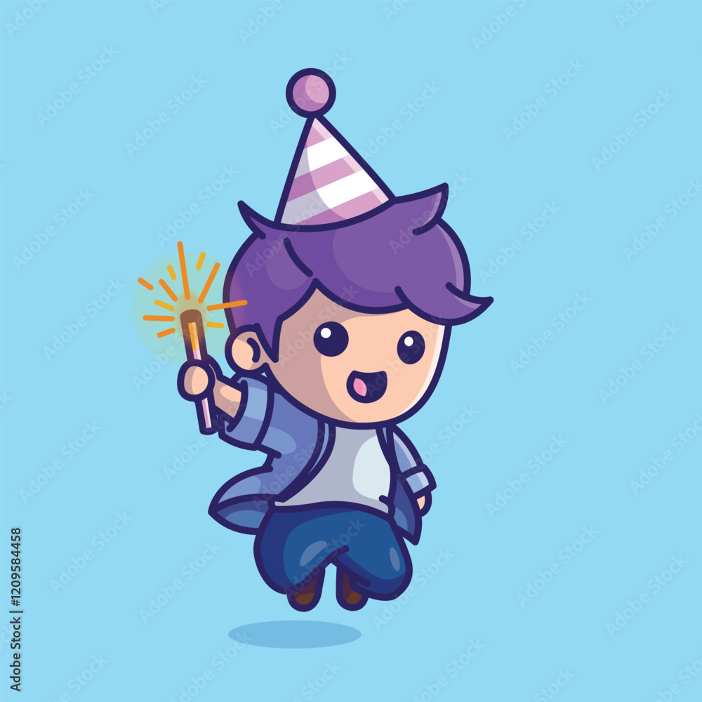 Simple children playing with fireworks cartoon vector illustration ...