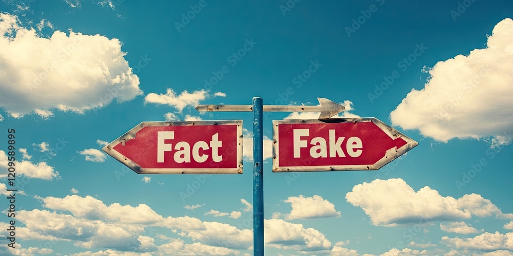 Billboard displaying the words Fact and Fake with contrasting red ...