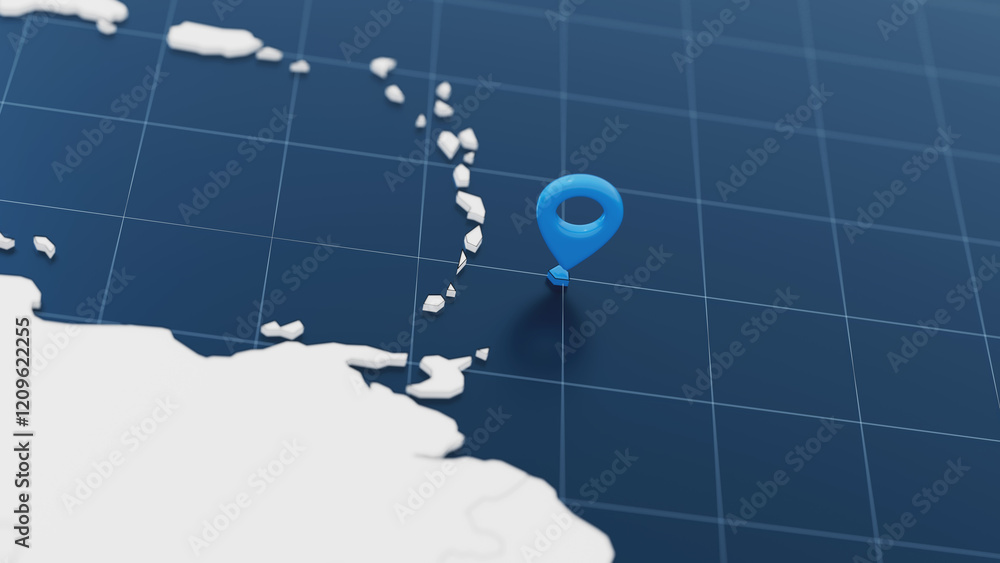 Blue Barbados 3d map with pointer pin surrounded with other countries ...