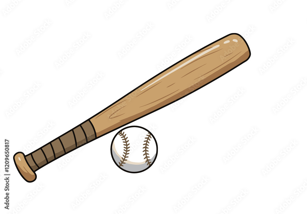 Baseball and bat clip art. A cartoon illustration of a baseball bat and ...
