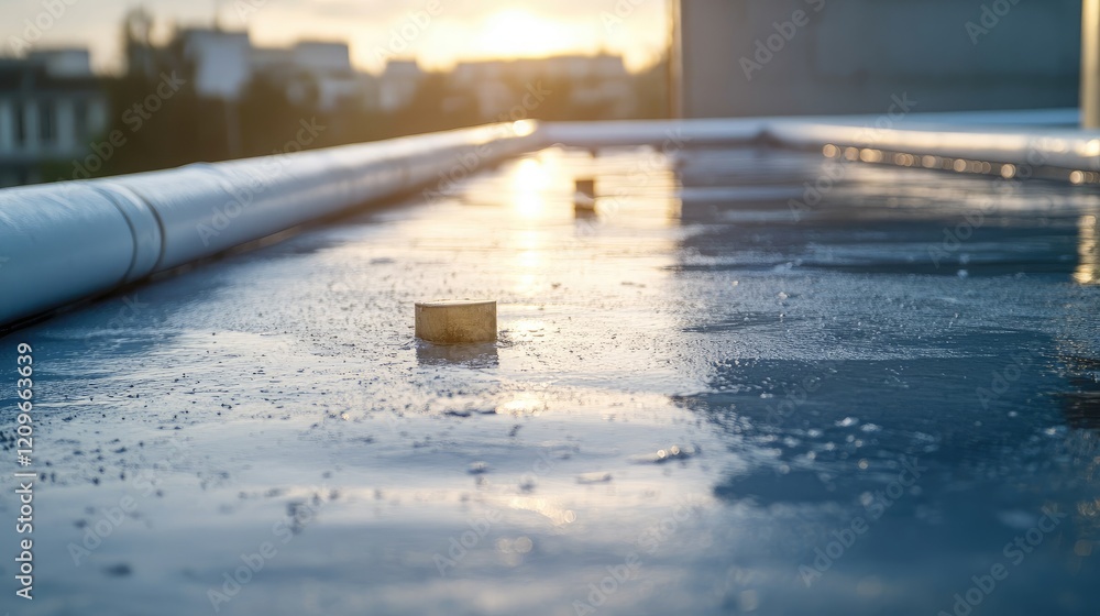 Elastomeric waterproofing membrane system on building rooftop ...