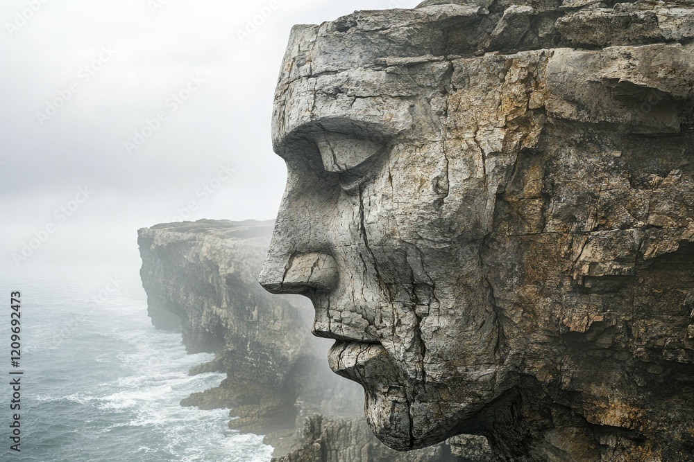 Rocky cliff face carved into human profile. Stock Illustration | Adobe ...