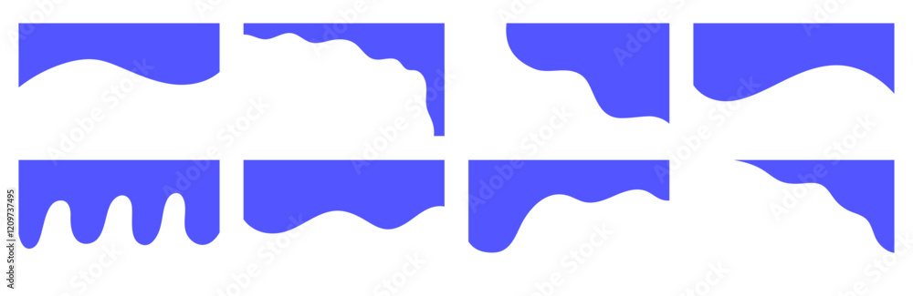 Set of blue abstract wave and drip border shapes. Collection of fluid ...