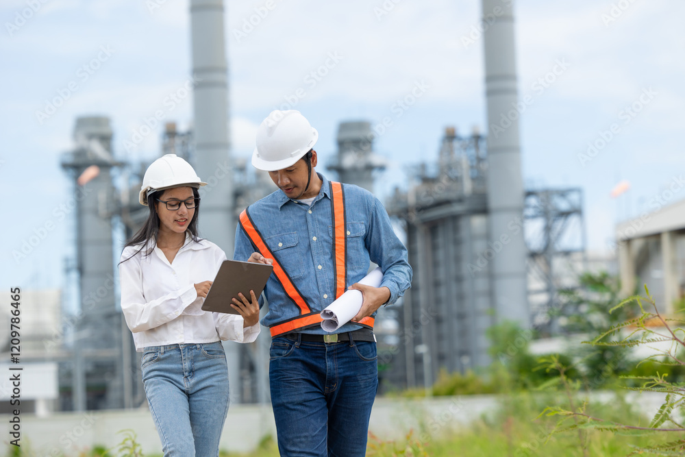 Professional Petroleum Refinery engineer team working building oil and ...