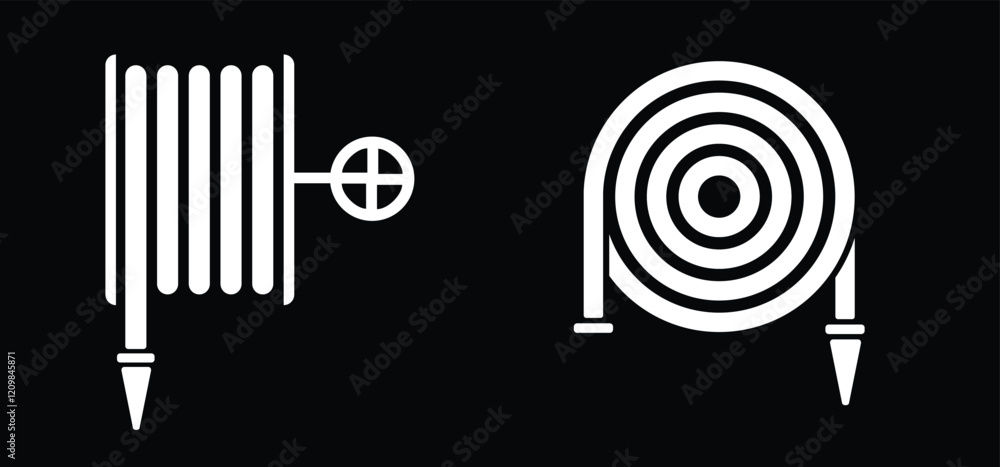 Cartoon fire hose reel. Firefighting equipment. Warning fire, burn ...