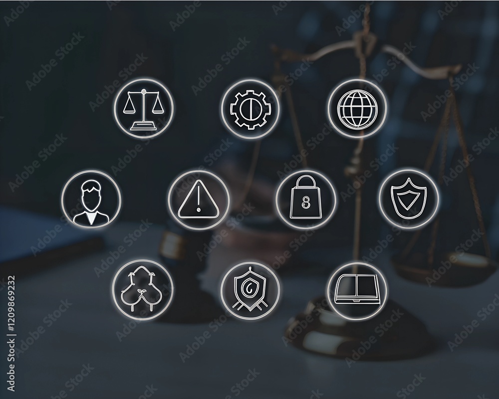 AI ethics and law in artificial intelligence governance. Icons related ...