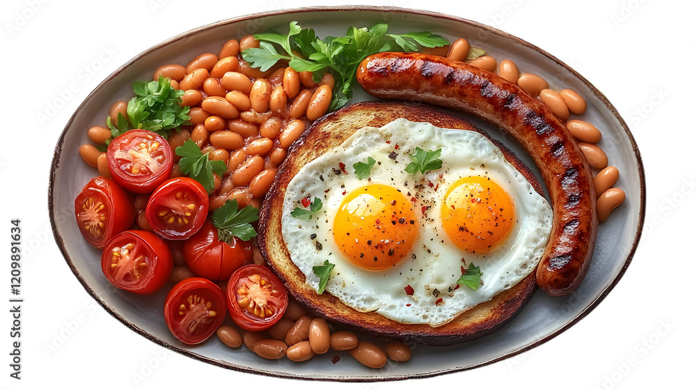 Top-View Rendering of Full English Breakfast Plate, Png Stock Photo ...