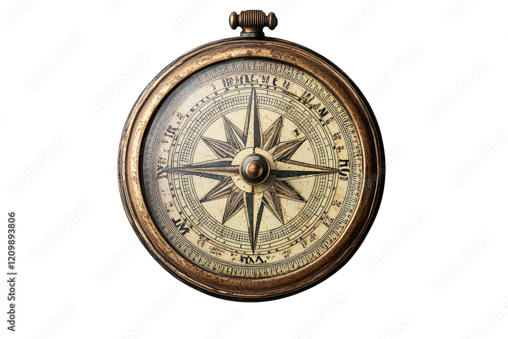 vintage brass compass with a detailed compass rose and directional ...
