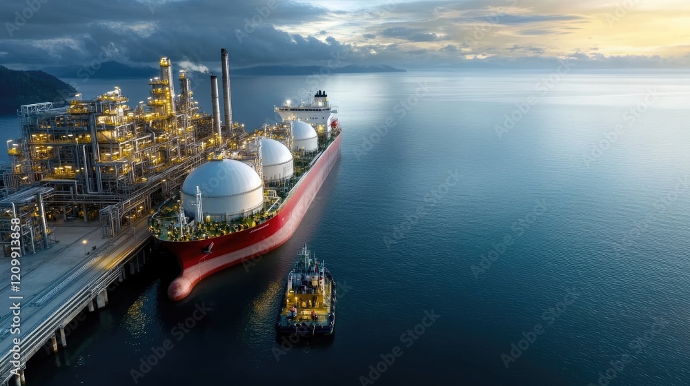 Lng tanker: vessel carrying liquefied natural gas, energy transportation, cryogenic storage ...