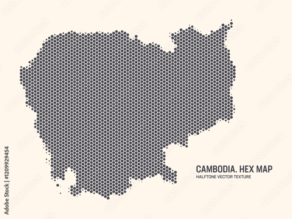 Cambodia Map Vector Hexagonal Halftone Pattern Isolate On Light ...