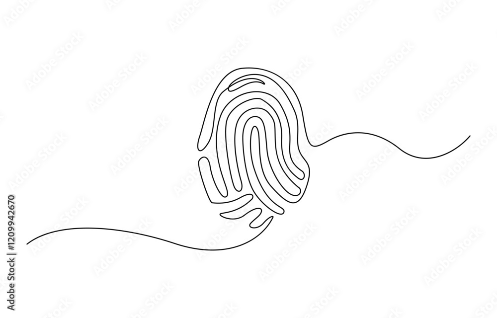 Linear drawing of a fingerprint. Continuous line drawing of biometric scan symbol, One line ...