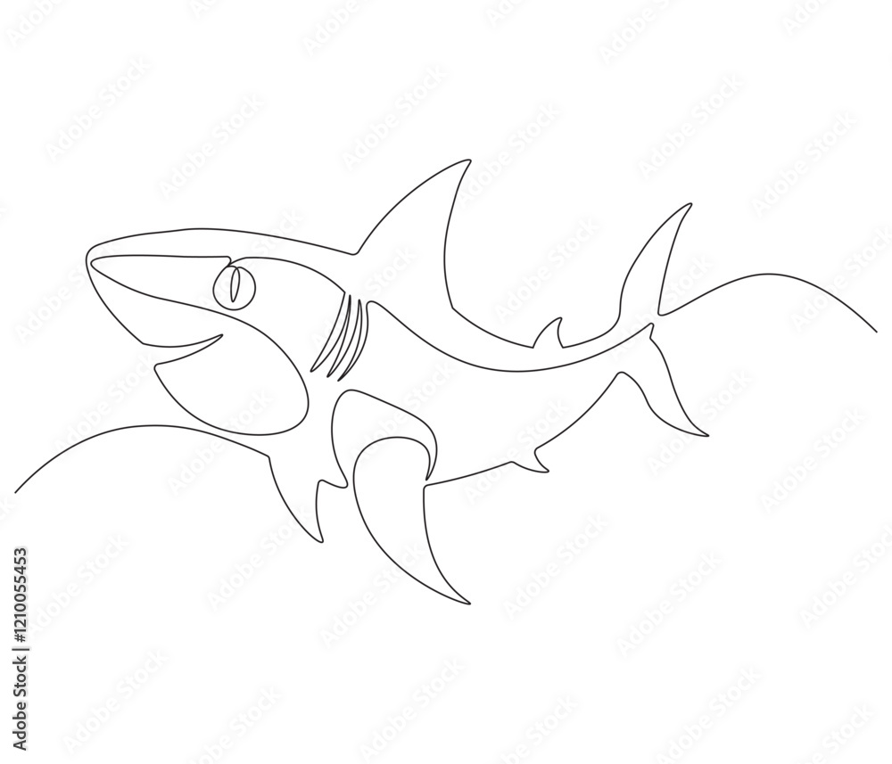 Continuous one line drawing of shark. Single line drawing illustration ...