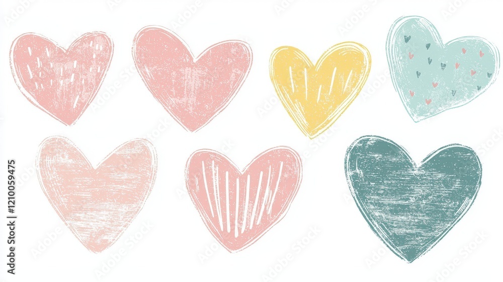 Cute Pastel Hearts Clip Art in Pink, Yellow, Teal for Fun and Playful ...