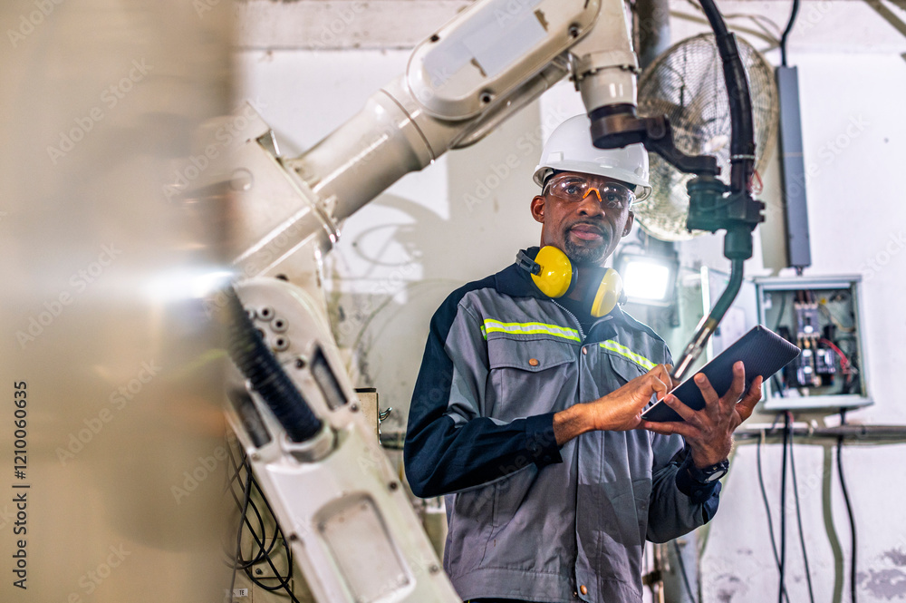 Robotics control engineers setting and maintain spare parts of ...