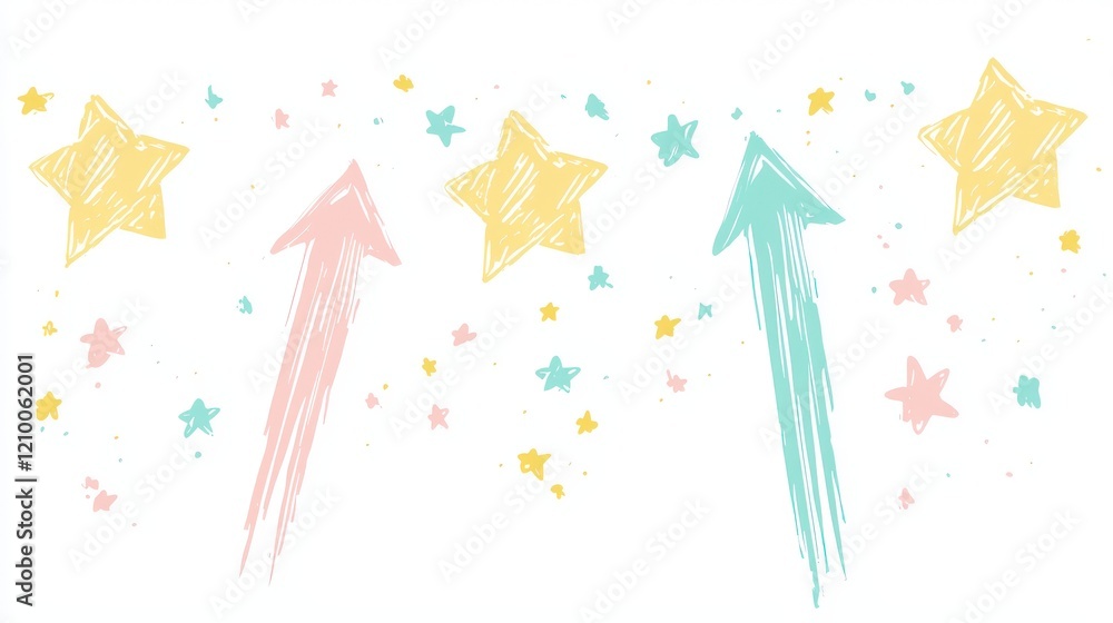 Cute Pastel Vector Clip Art with Stars and Arrows in Pink, Yellow, and ...