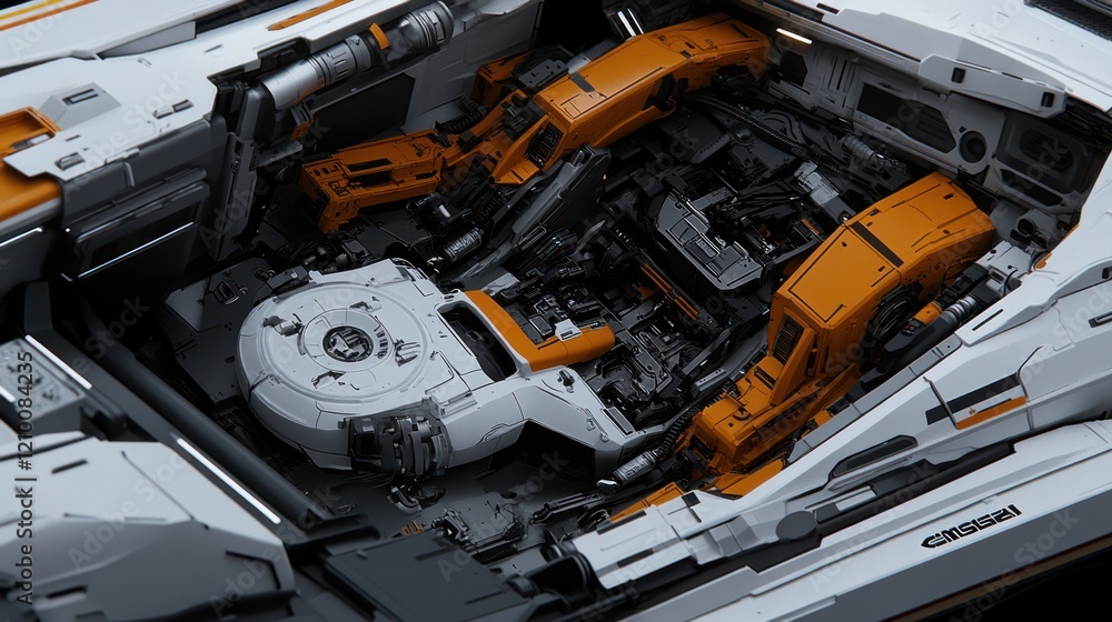 Spaceship engine room detail, futuristic technology, maintenance, sci ...