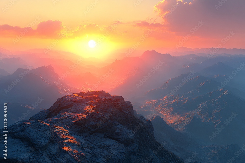 Mountain Sunset: A breathtaking sunset view from a mountain summit ...