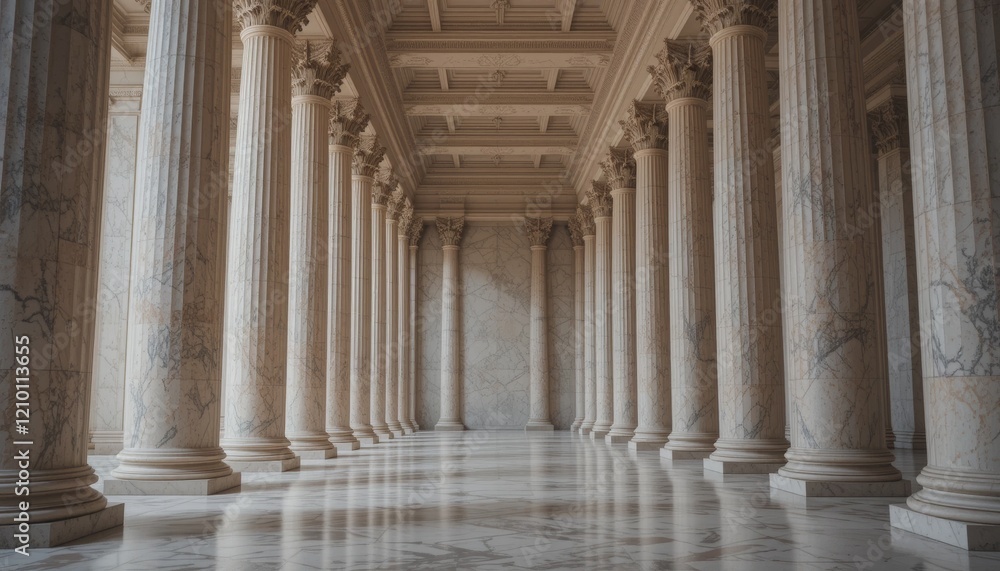 Grand Marble Columns in Classical Architecture Hallway: Ancient Greco ...