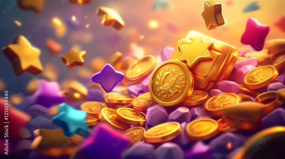 Game level icons, medals, stars, ui badges with wings, laurel and ...