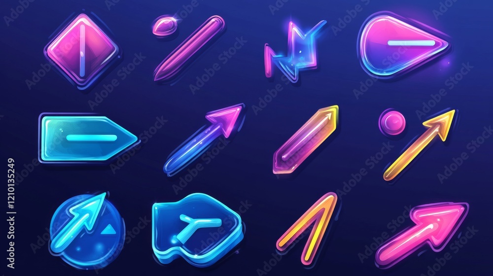 Colorful Arrows Mouse Cursors For Computer Game And Ui Design Vector Cartoon Set Of Glossy