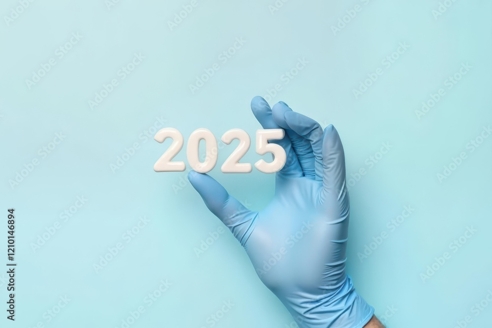Doctor's gloved hand, numbers 2025, white pills – medical theme, clean ...