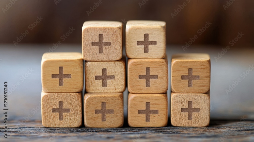 Strategic Decision-Making Concept with Wooden Blocks Showing Plus and ...