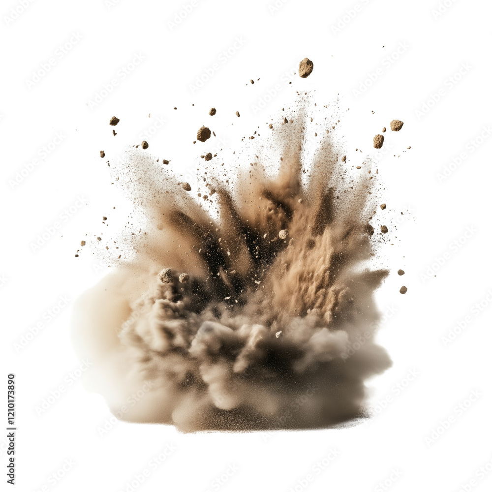 Dynamic sand explosion isolated on transparent background for creative ...